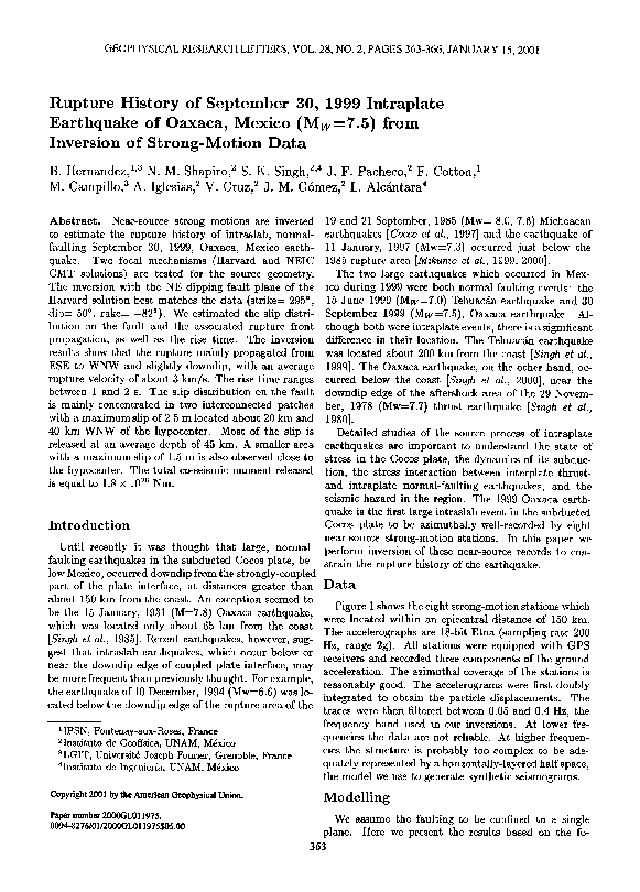 (PDF) Rupture history of September 30, 1999 intraplate earthquake of ...