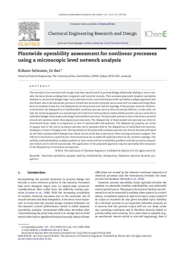 (PDF) Plantwide operability assessment for nonlinear processes using a microscopic level network ...