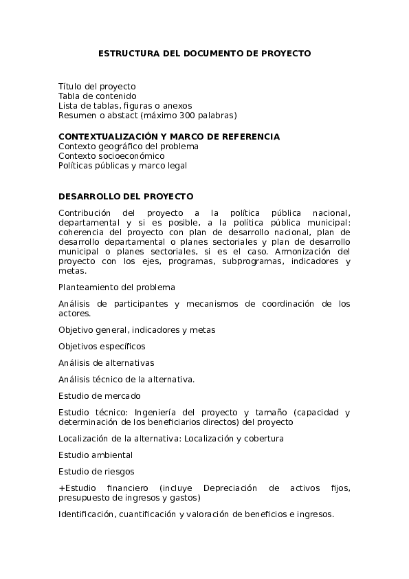 (DOC) ESTRUCTURA DEL DOCUMENTO DE PROYECTO