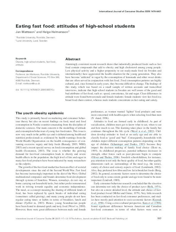 (PDF) Eating fast food: attitudes of high-school students
