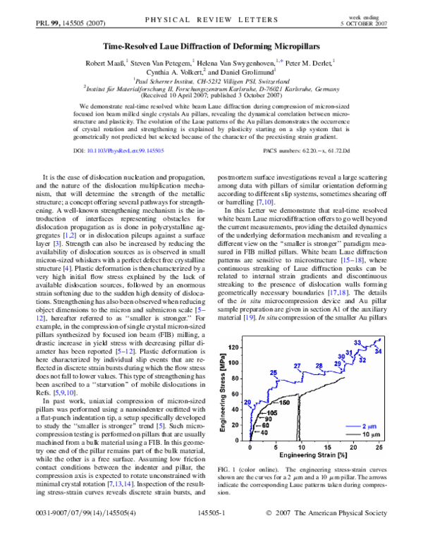(PDF) Time-Resolved Laue Diffraction of Deforming Micropillars | Cynthia Volkert - Academia.edu