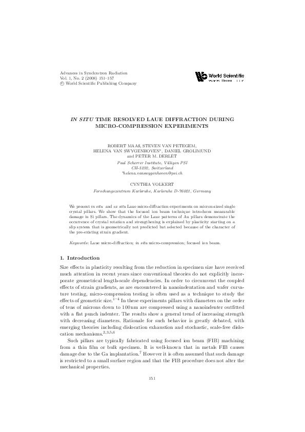 (PDF) In Situ Time Resolved Laue Diffraction During Micro-Compression Experiments | Cynthia ...