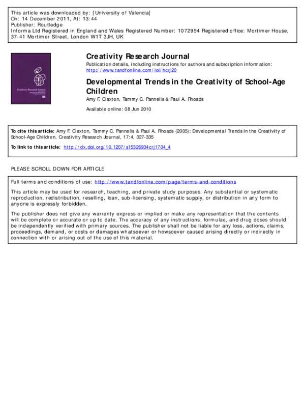 (PDF) Developmental Trends in the Creativity of School-Age Children