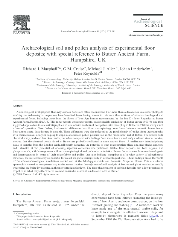 (PDF) Archaeological soil and pollen analysis of experimental floor ...