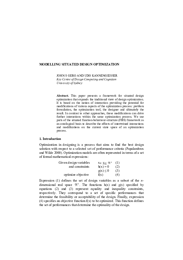 (PDF) Modelling Situated Design Optimization | John Gero - Academia.edu