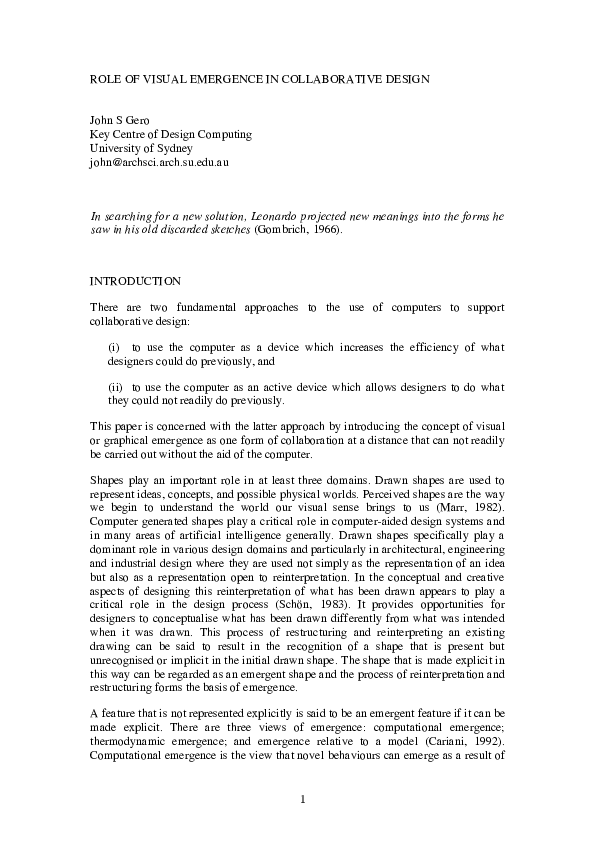 (PDF) Role of Visual Emergence in Collaborative Design