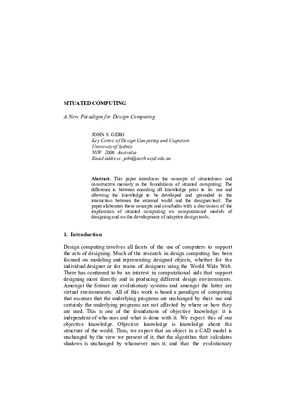 (PDF) Situated Computing A New Paradigm for Design Computing