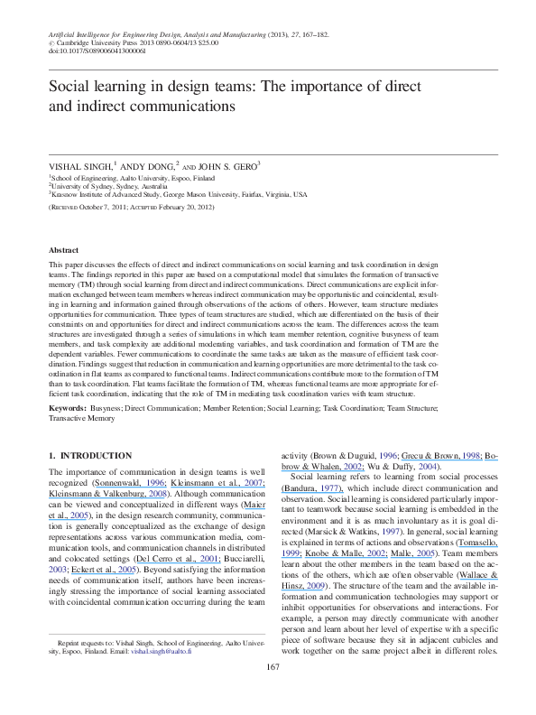 (PDF) Social learning in design teams: The importance of direct and ...