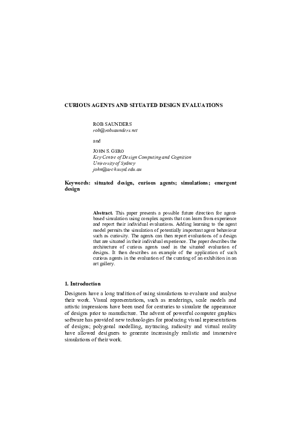 (PDF) Situated design simulations using curious agents