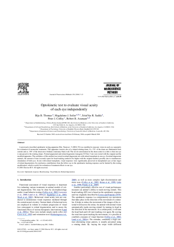 (PDF) Optokinetic test to evaluate visual acuity of each eye independently