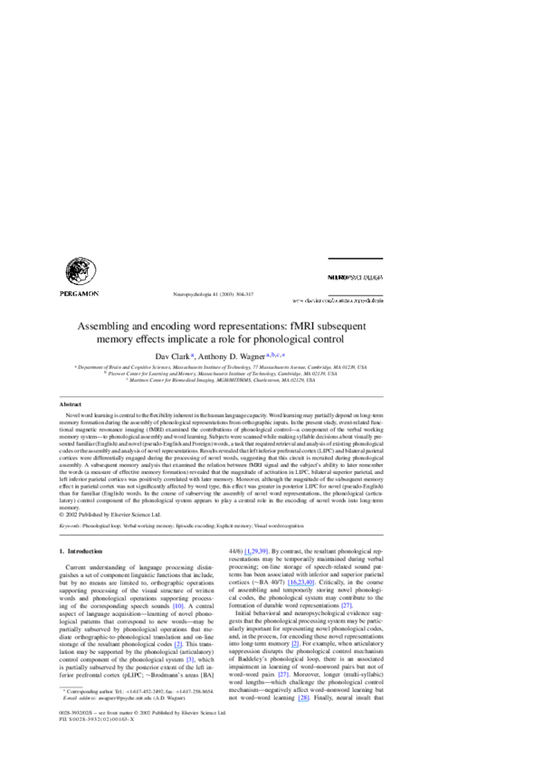 (PDF) Assembling and encoding word representa - tions: fMRI subsequent memory effects implicate ...
