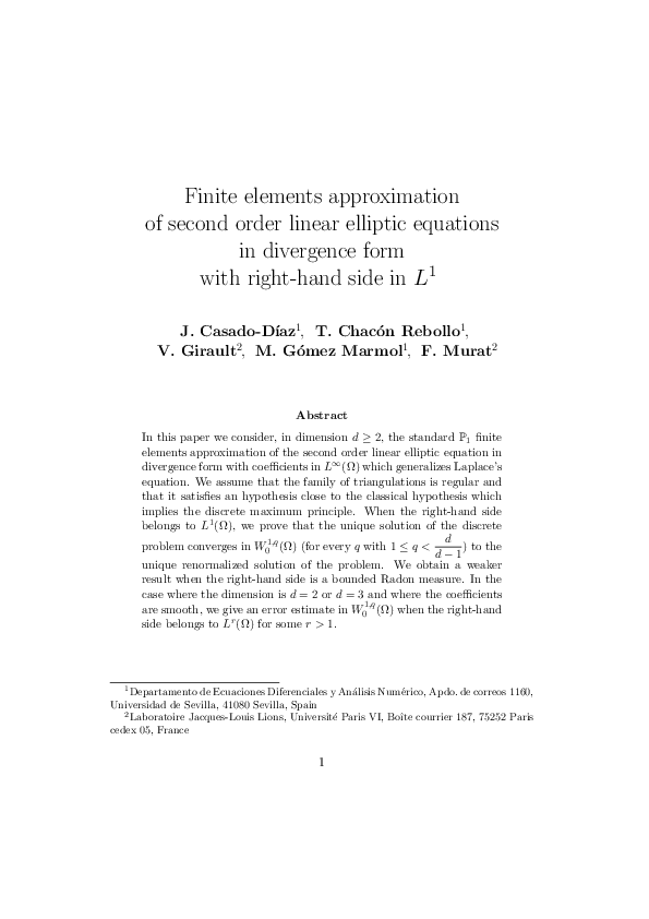 Pdf Finite Elements Approximation Of Second Order Linear Elliptic Equations In Divergence Form
