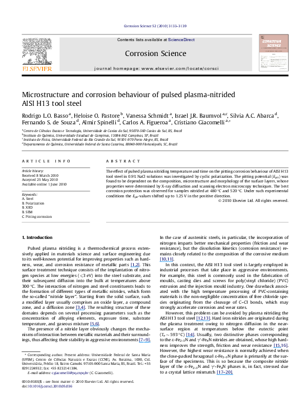 (PDF) Microstructure and corrosion behaviour of pulsed plasma-nitrided AISI H13 tool steel