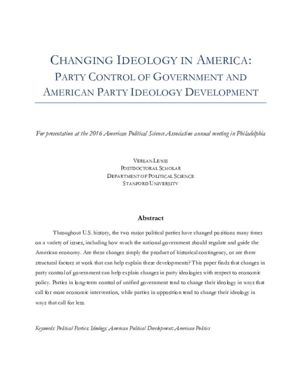 (PDF) Changing Ideology in America: Party Control of Government and ...