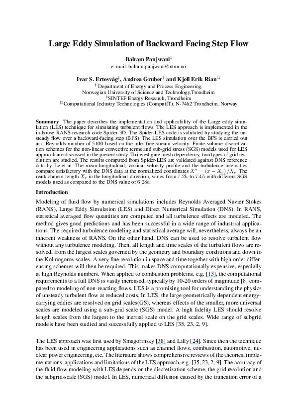 (PDF) Large eddy simulation of backward-facing step flow