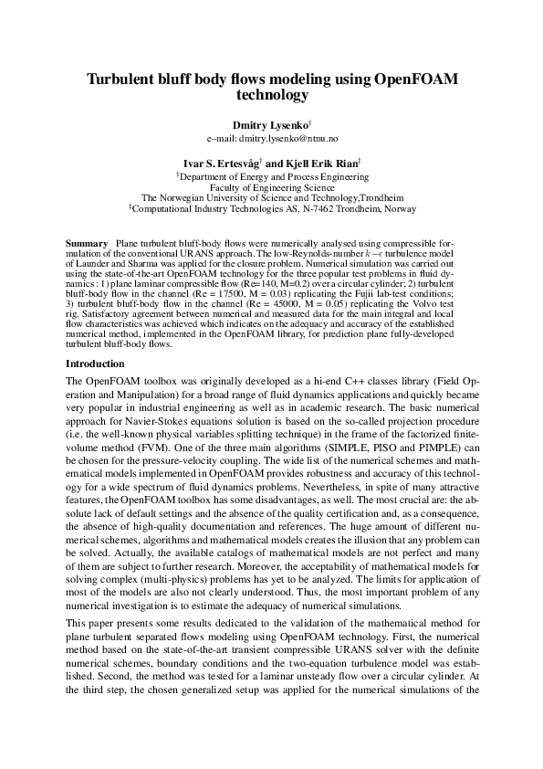 (PDF) Turbulent bluff body flows modeling using OpenFOAM technology