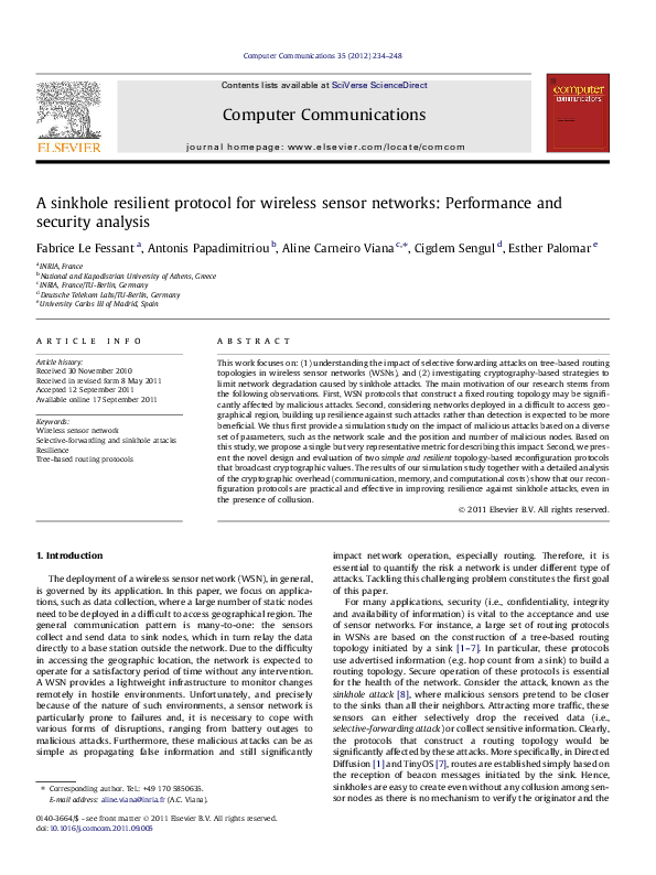 Pdf A Sinkhole Resilient Protocol For Wireless Sensor Networks Performance And Security Analysis