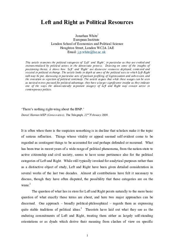 (PDF) Left and Right as Political Resources (Journal of Political ...