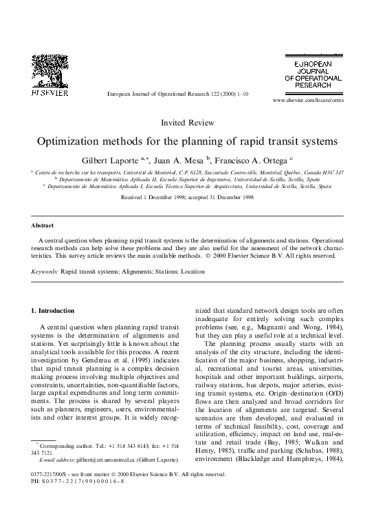 (PDF) Optimization methods for the planning of rapid transit systems ...