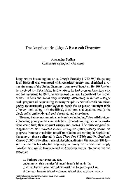 (PDF) The American Brodsky: A Research Overview
