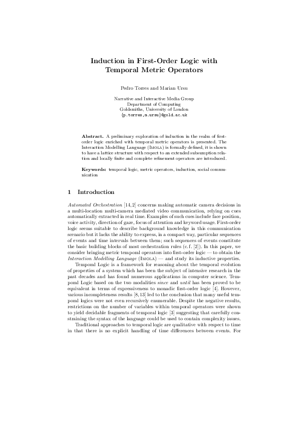 (PDF) Induction in First-Order Logic with Temporal Metric Operators