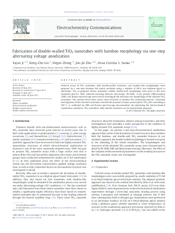 (PDF) Fabrication of double-walled TiO 2 nanotubes with bamboo morphology via one-step ...