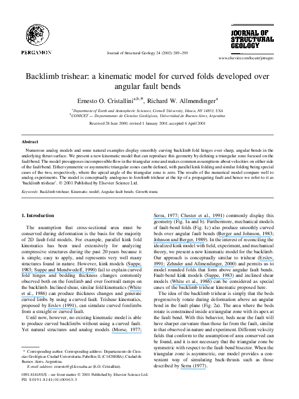 (PDF) Backlimb trishear: a kinematic model for curved folds developed ...