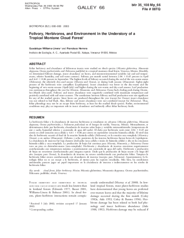 (PDF) Folivory, Herbivores, and Environment in the Understory of a ...