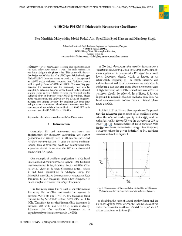 Pdf A 10ghz Phemt Dielectric Resonator Oscillator
