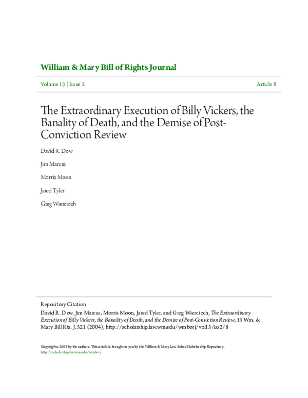 (PDF) The Extraordinary Execution of Billy Vickers, the Banality of ...