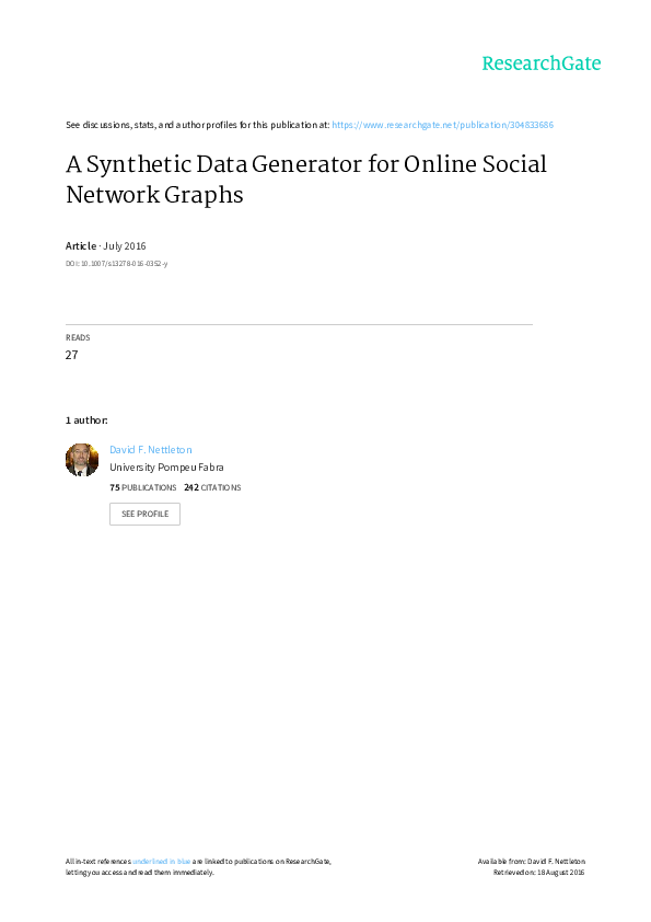 (PDF) A Synthetic Data Generator for Online Social Network Graphs