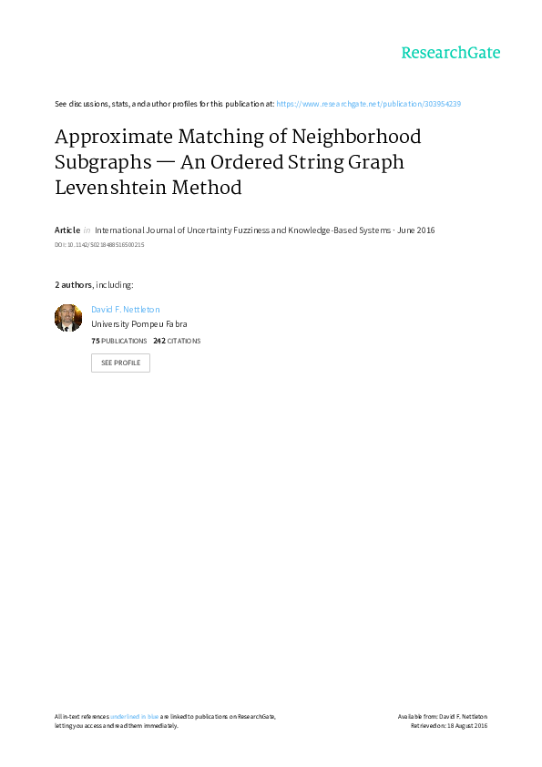(PDF) Approximate Matching of Neighborhood Subgraphs — An Ordered String Graph Levenshtein ...