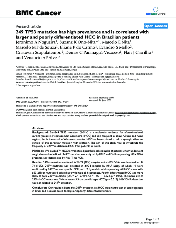 (PDF) 249 TP53 mutation has high prevalence and is correlated with ...