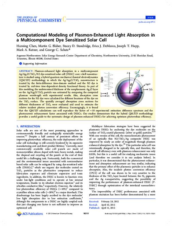 (PDF) Computational Modeling of Plasmon-Enhanced Light Absorption in a Multicomponent Dye ...