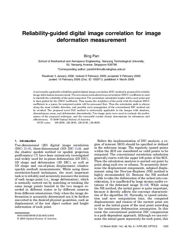 Pdf Reliability Guided Digital Image Correlation For Image Deformation Measurement
