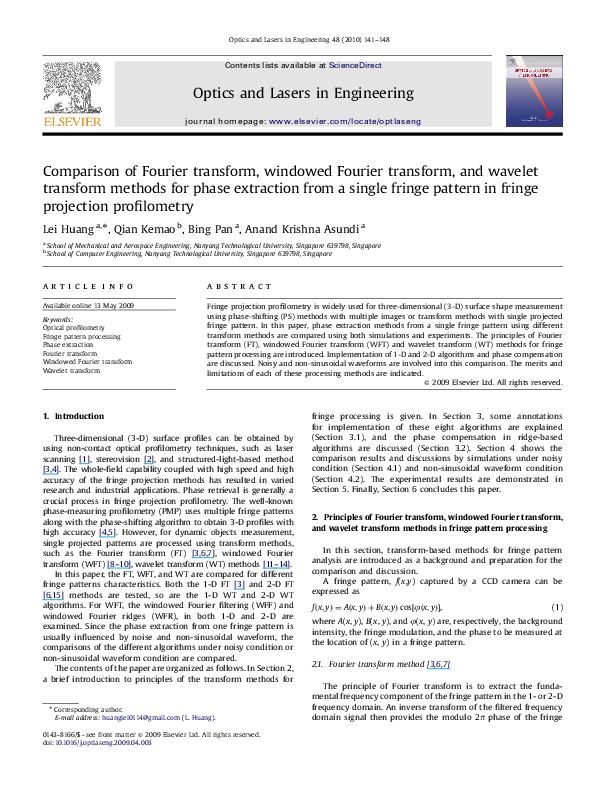 Pdf Comparison Of Fourier Transform Windowed Fourier Transform And Wavelet Transform Methods