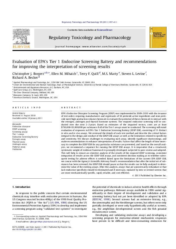 (PDF) Evaluation of EPA’s Tier 1 Endocrine Screening Battery and ...