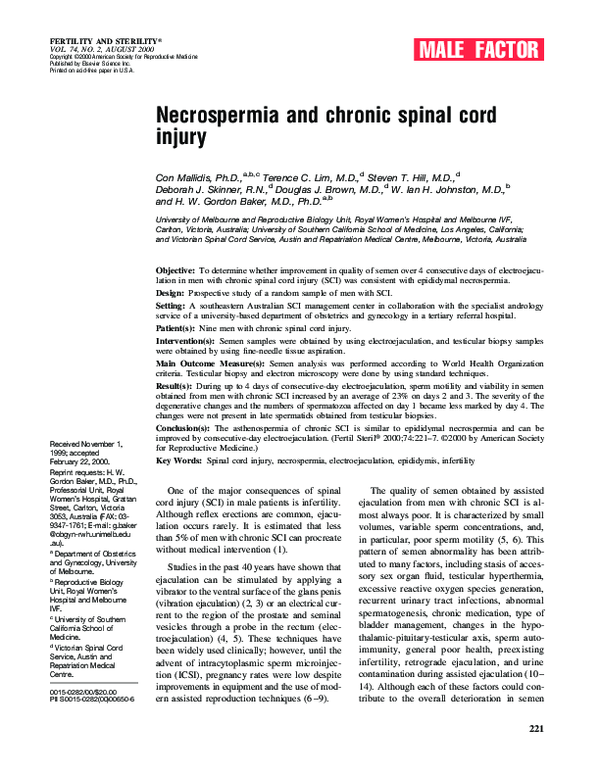 (PDF) Necrospermia and chronic spinal cord injury