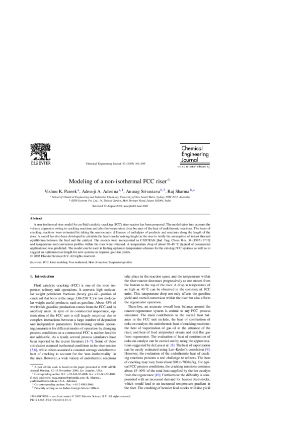 (PDF) Modeling of a non-isothermal FCC riser
