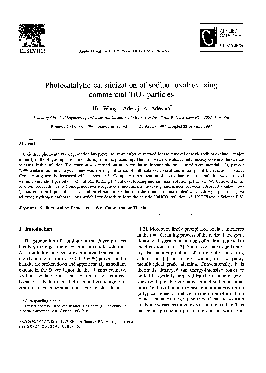 (PDF) Photocatalytic causticization of sodium oxalate using commercial ...
