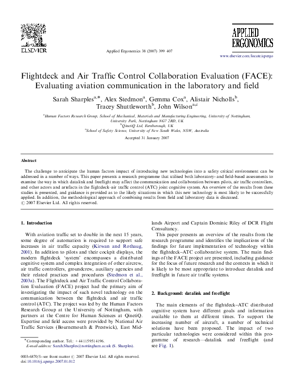 (PDF) Flightdeck and Air Traffic Control Collaboration Evaluation (FACE ...