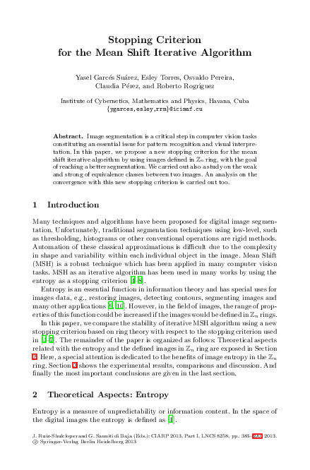 (PDF) Stopping Criterion for the Mean Shift Iterative Algorithm