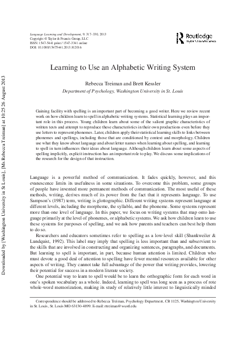 (PDF) Learning to Use an Alphabetic Writing System