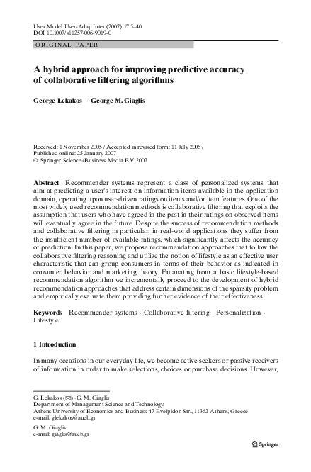 Pdf A Hybrid Approach For Improving Predictive Accuracy Of Collaborative Filtering Algorithms