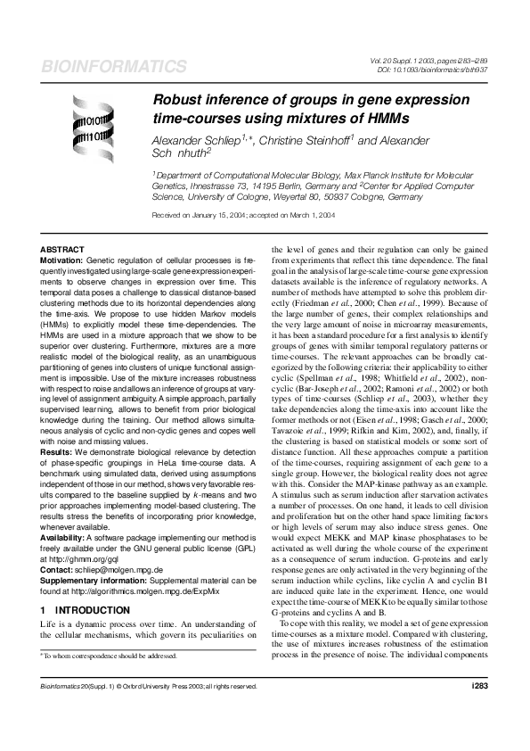 (PDF) Robust inference of groups in gene expression time-courses using mixtures of HMMs