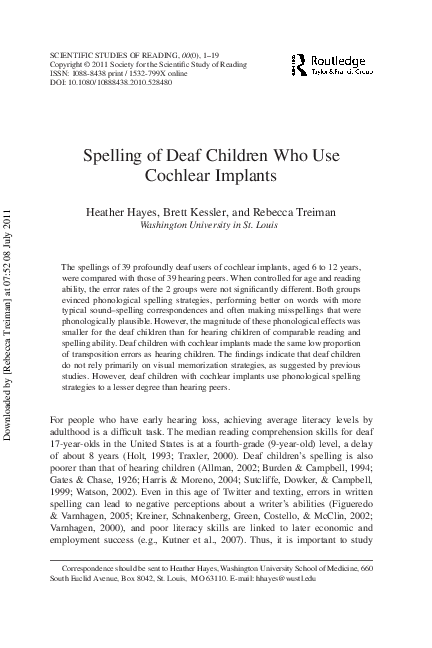 (PDF) Spelling of Deaf Children Who Use Cochlear Implants | Rebecca ...