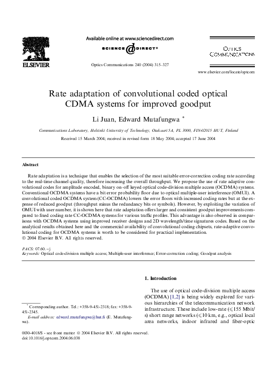 Pdf Rate Adaptation Of Convolutional Coded Optical Cdma Systems For Improved Goodput