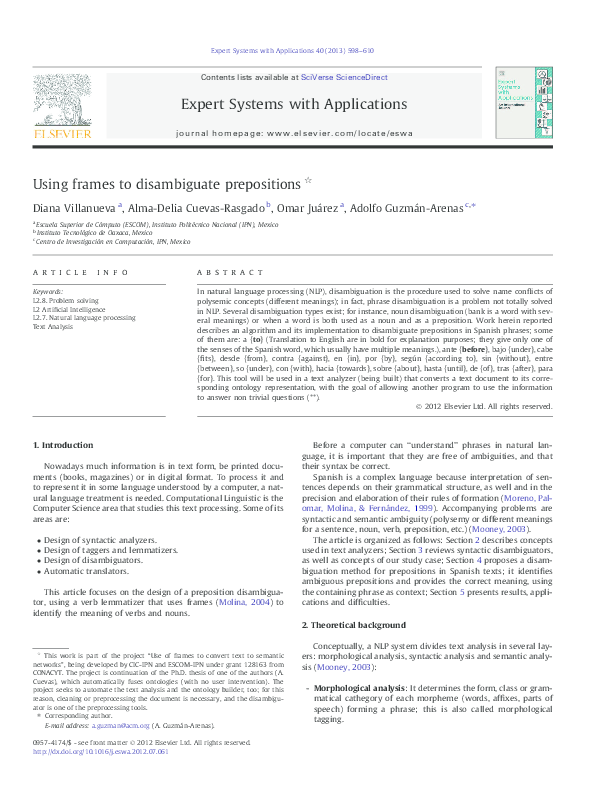 (PDF) Using frames to disambiguate prepositions
