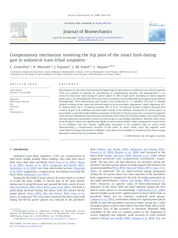 (PDF) Compensatory Hip and Knee Mechanics in Transtibial Amputees ...