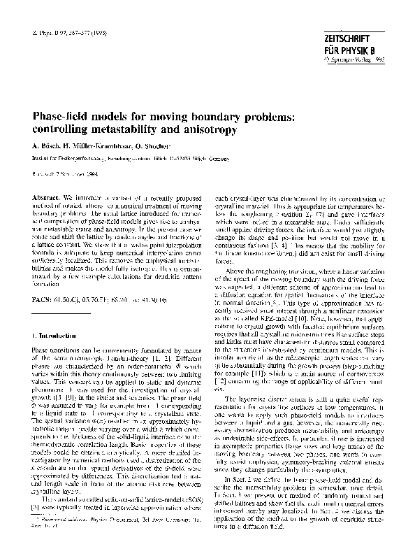 (PDF) Phase-field models for moving boundary problems: Controlling metastability and anisotropy